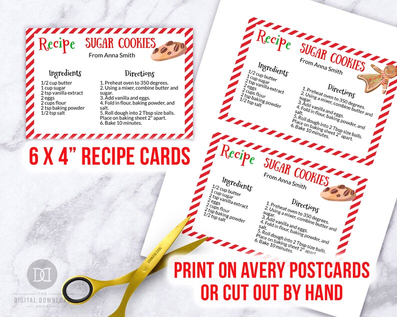 Christmas Cookie Recipe Card Printable, Editable Christmas Cookie ...