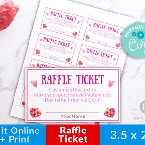 Valentine's Raffle Ticket Template, Printable Valentine's Day Raffle ...