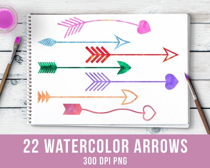 22 Watercolor Arrows Clipart Tribal Arrow PNG Watercolor | Etsy