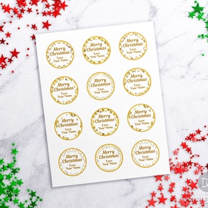 Gold and White Christmas Round Labels Template, Editable Holiday Labels ...
