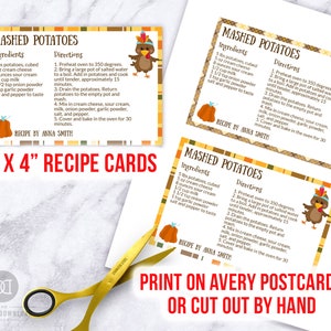 Thanksgiving Recipe Card Printable, Editable Thanksgiving Recipe ...