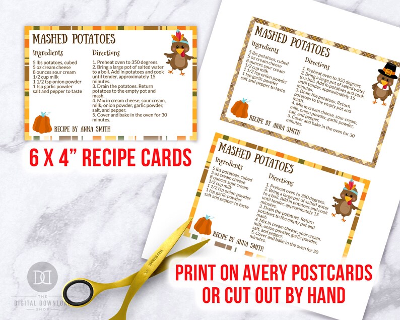 Thanksgiving Recipe Card Printable Editable Thanksgiving | Etsy