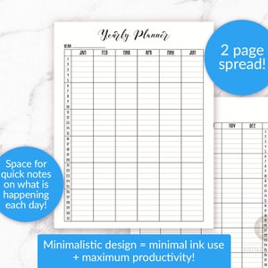 Yearly Planner Printable- Vertical, Year at a Glance Printable, Undated ...