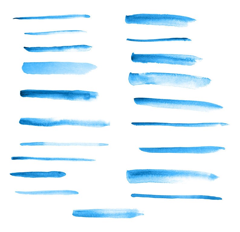 20 Blue Watercolor Brush Strokes Clipart Thin Paint Strokes - Etsy