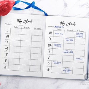 Week on One Page Bullet Journal Printable, Weekly Planner Printable ...