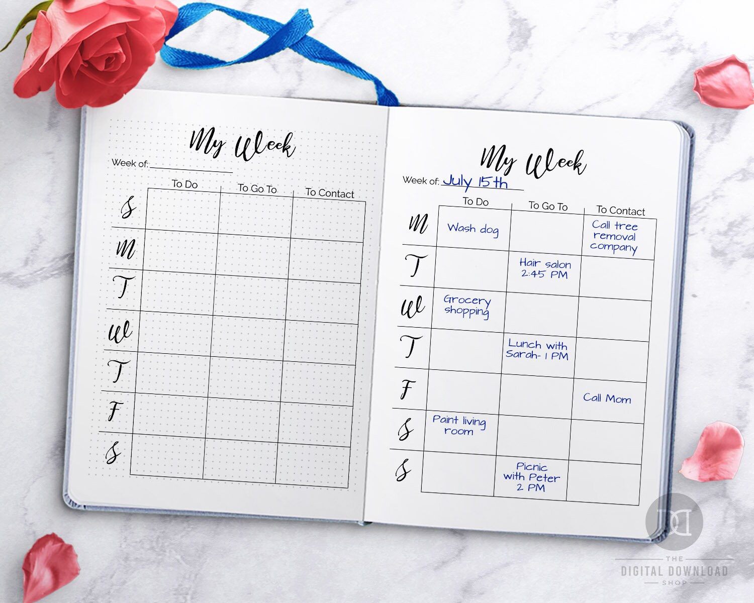 Week on One Page Bullet Journal Printable Weekly Planner | Etsy