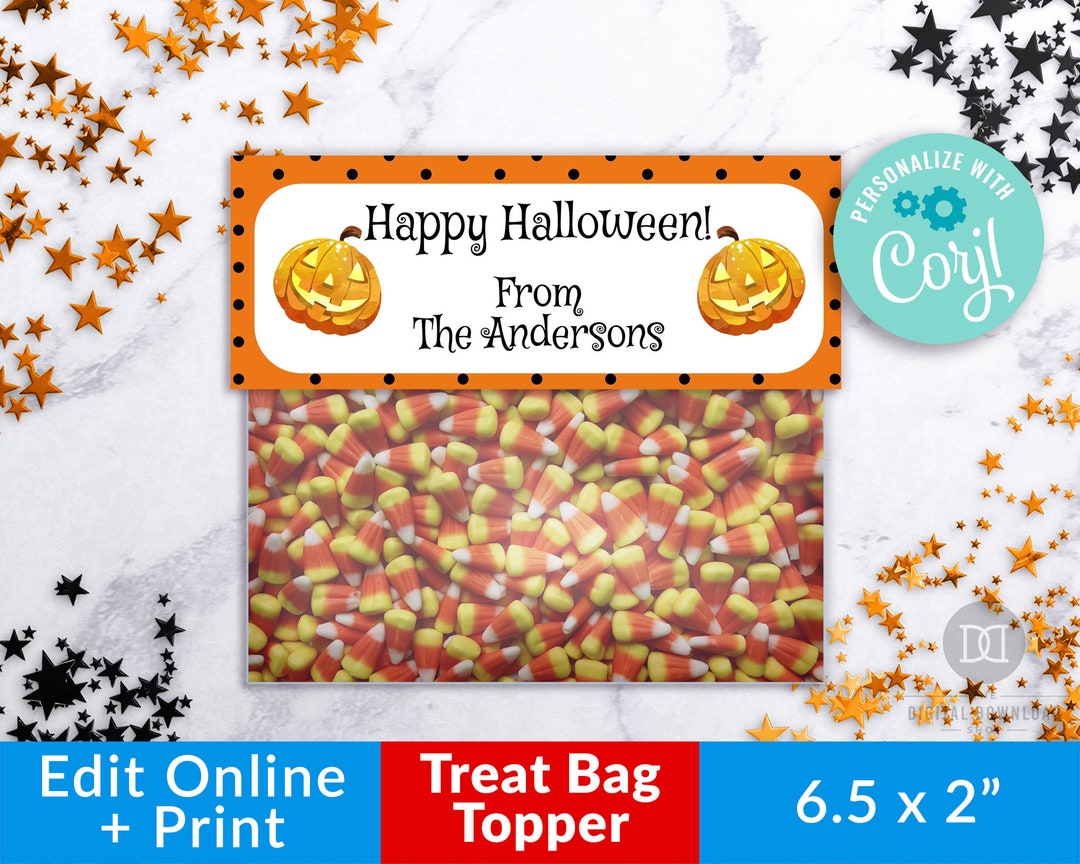 Editable Halloween Treat Bag Topper Printable, Personalized Pumpkin ...