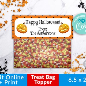 Editable Halloween Treat Bag Topper Printable, Personalized Pumpkin ...