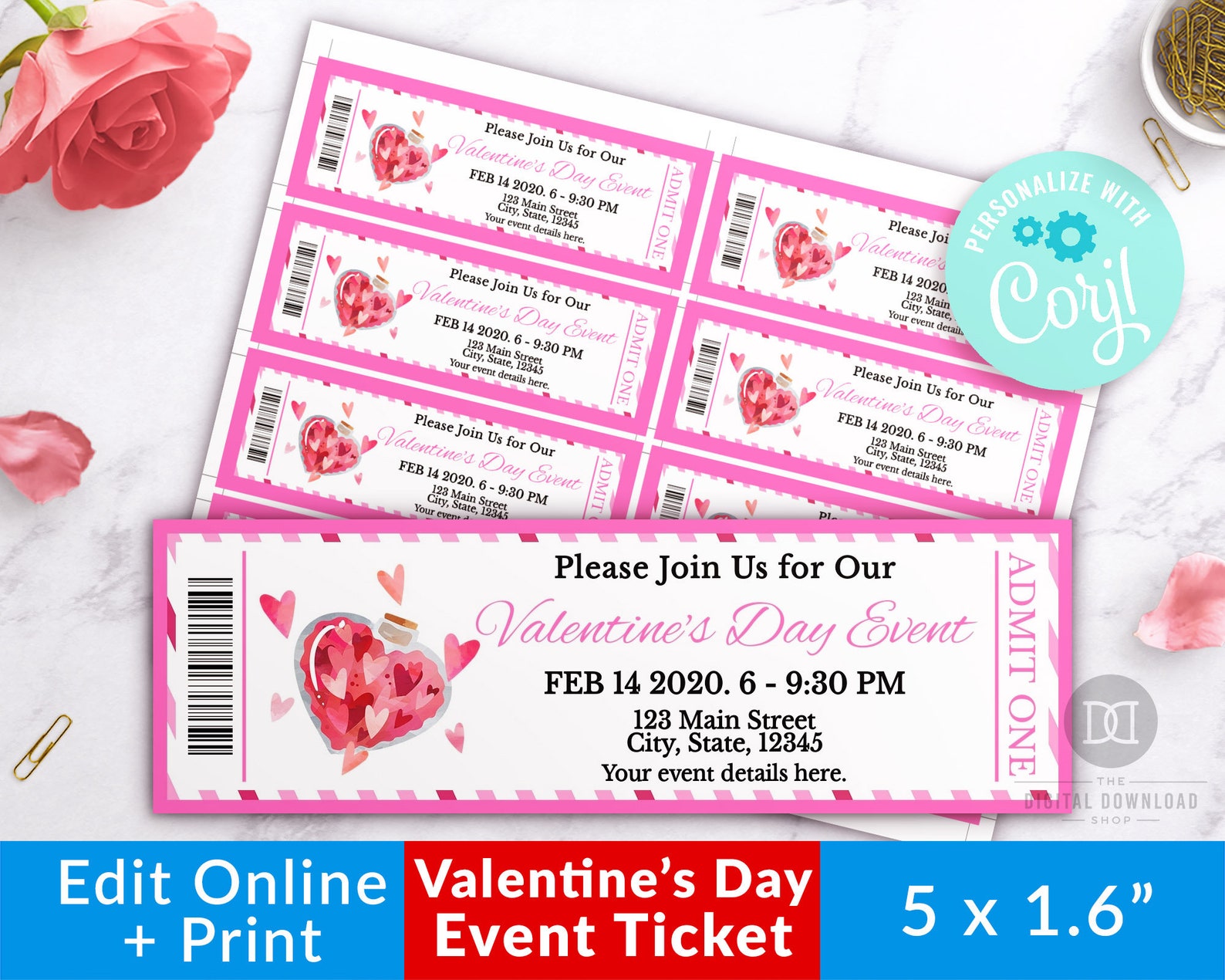 Valentine's Day Event Ticket Printable Template Love | Etsy