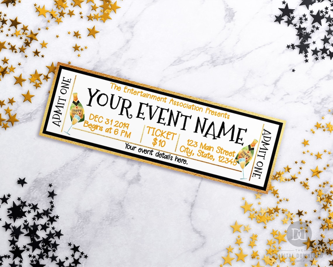 New Year's Eve Event Ticket Template, Printable New Year's Eve Party ...