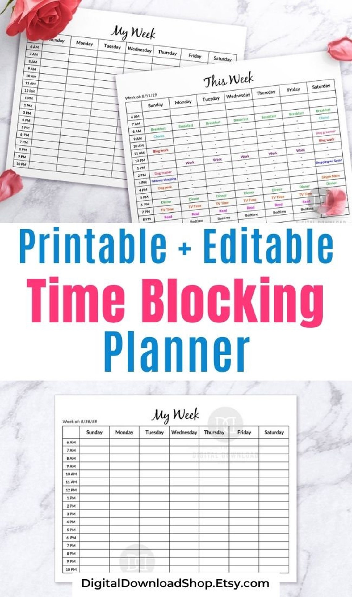 Editable Time Blocking Planner Printable Weekly Planner | Etsy