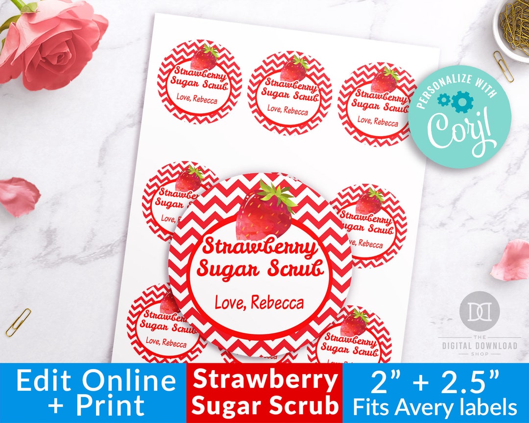 Sugar Scrub Labels Editable- Strawberry, Printable Mason Jar Labels ...