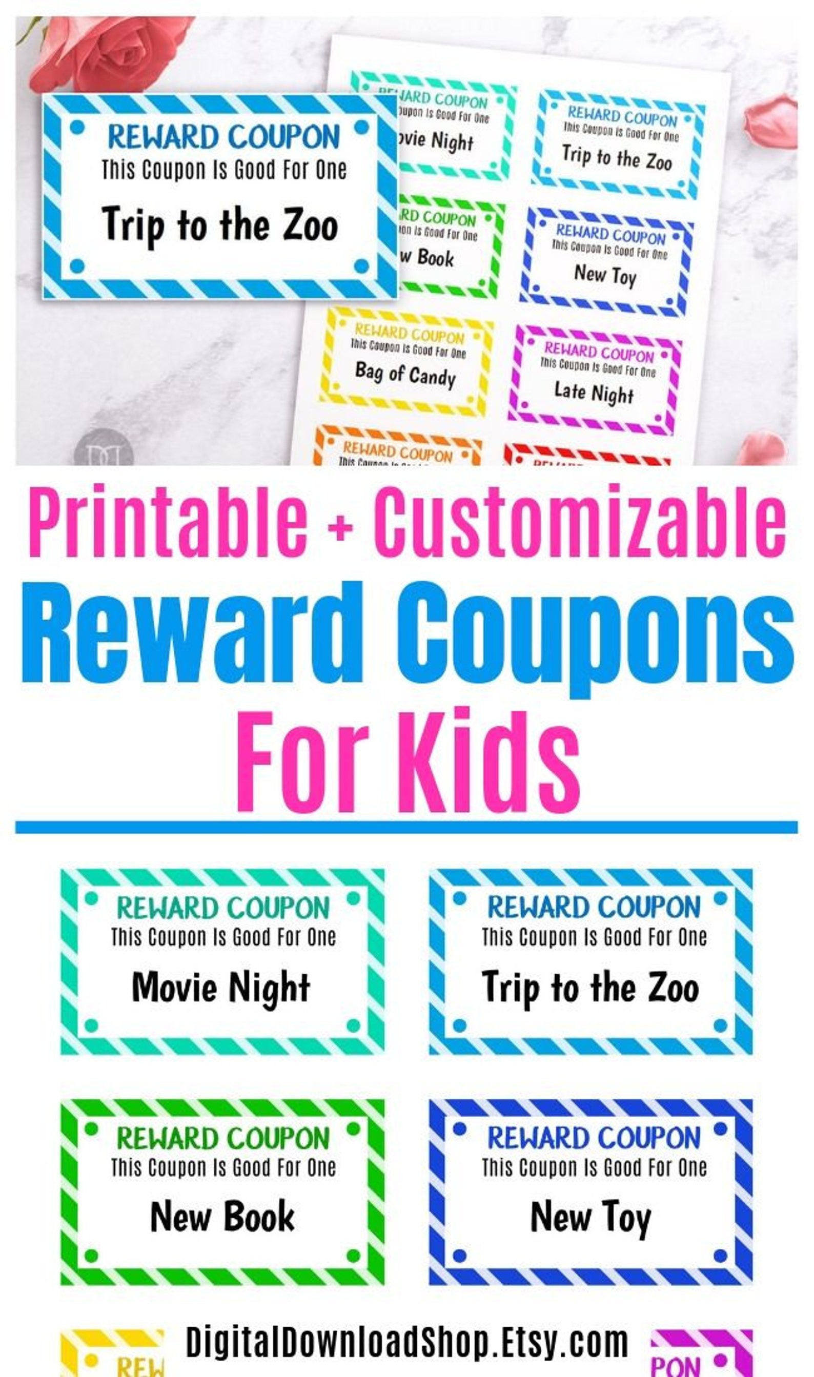 Kids Reward Tickets Printable Editable Kids Reward Coupons - Etsy