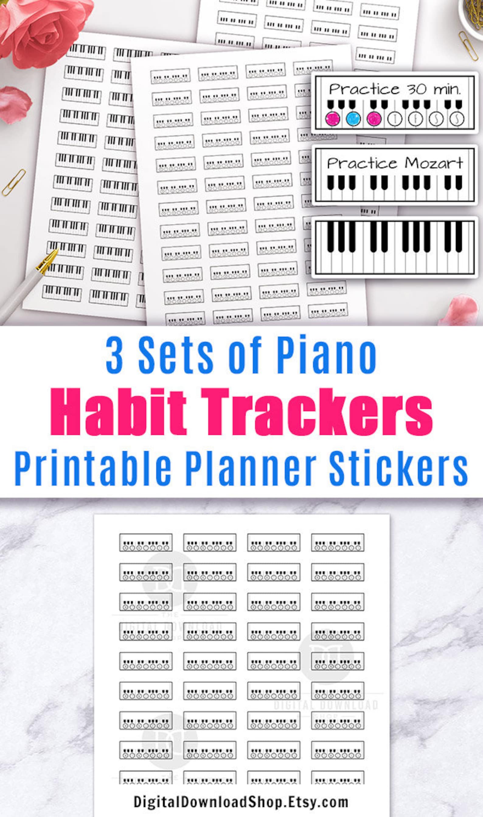 Piano Habit Tracker Planner Stickers Printable Planner - Etsy