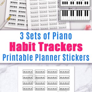 Piano Habit Tracker Planner Stickers, Printable Planner Stickers, Music ...
