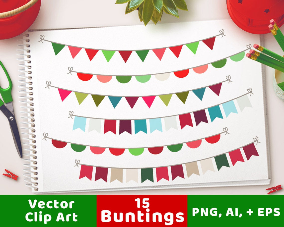Christmas Bunting Clipart Christmas Clipart Holiday Bunting | Etsy