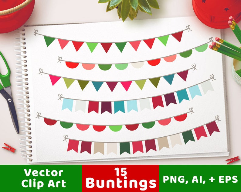 Christmas Bunting Clipart, Christmas Clipart, Holiday Bunting, Holiday ...