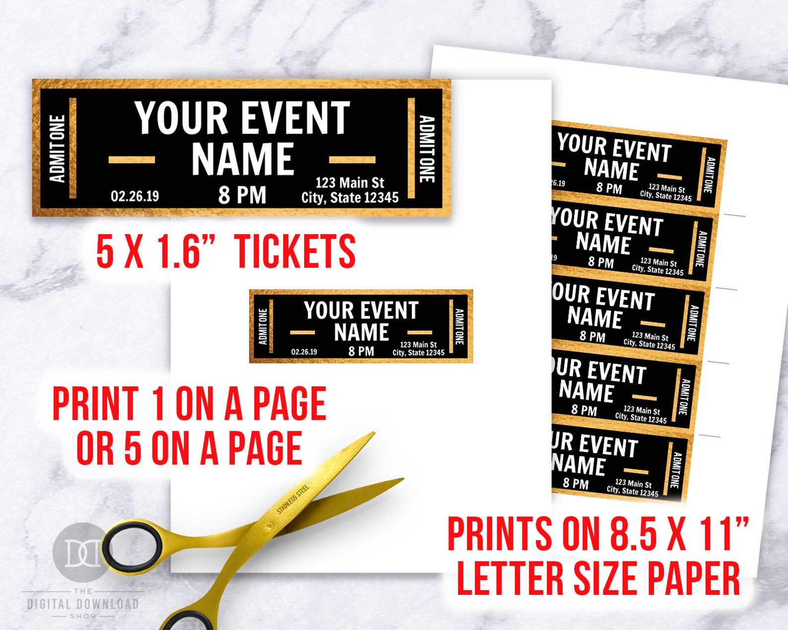 Gold Event Ticket Printables Editable Event Tickets Event - Etsy