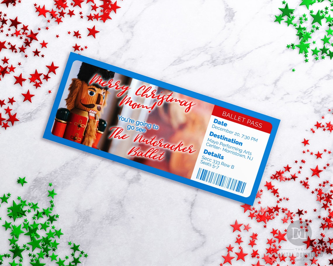 Nutcracker Ballet Ticket Template, Printable Tickets, Christmas Ballet ...