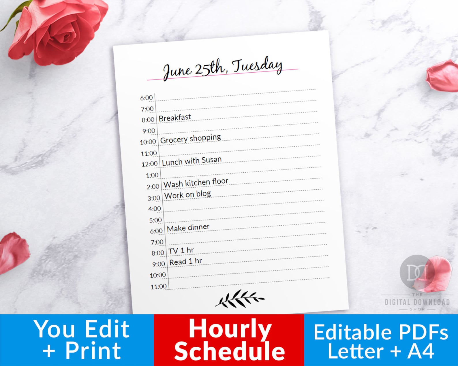 Editable Hourly Planner Printable, Editable Daily Planner, Hourly ...