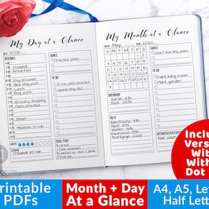 Day at a Glance Printable + Month at a Glance Bullet Journal Printable ...