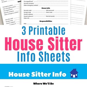 House Sitter Info Sheet Printable, Sitter Instructions, Sitter ...
