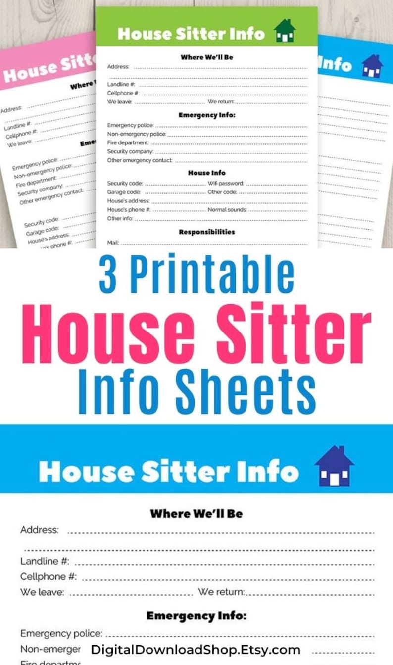 House Sitter Info Sheet Printable Sitter Instructions Sitter | Etsy