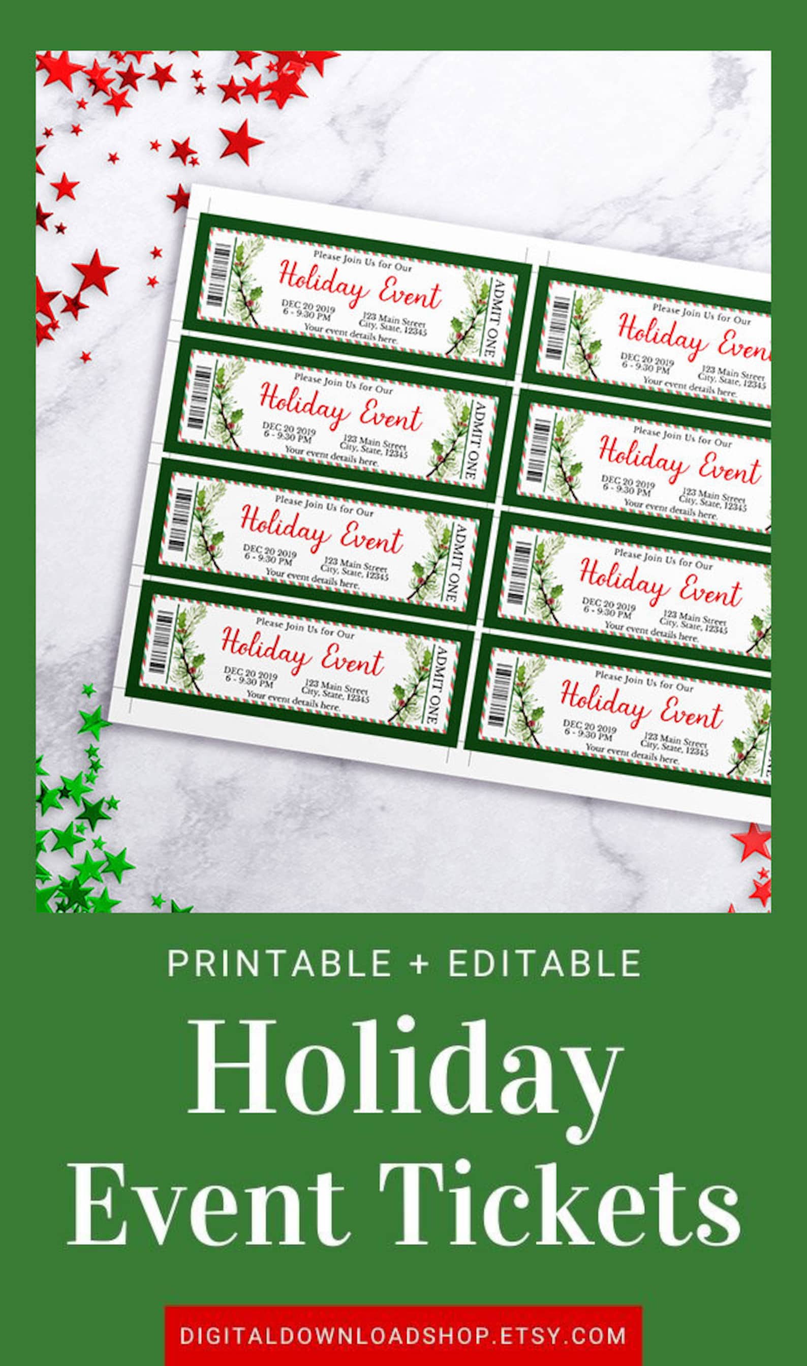 Holiday Event Ticket Printable Editable Ticket Templates - Etsy