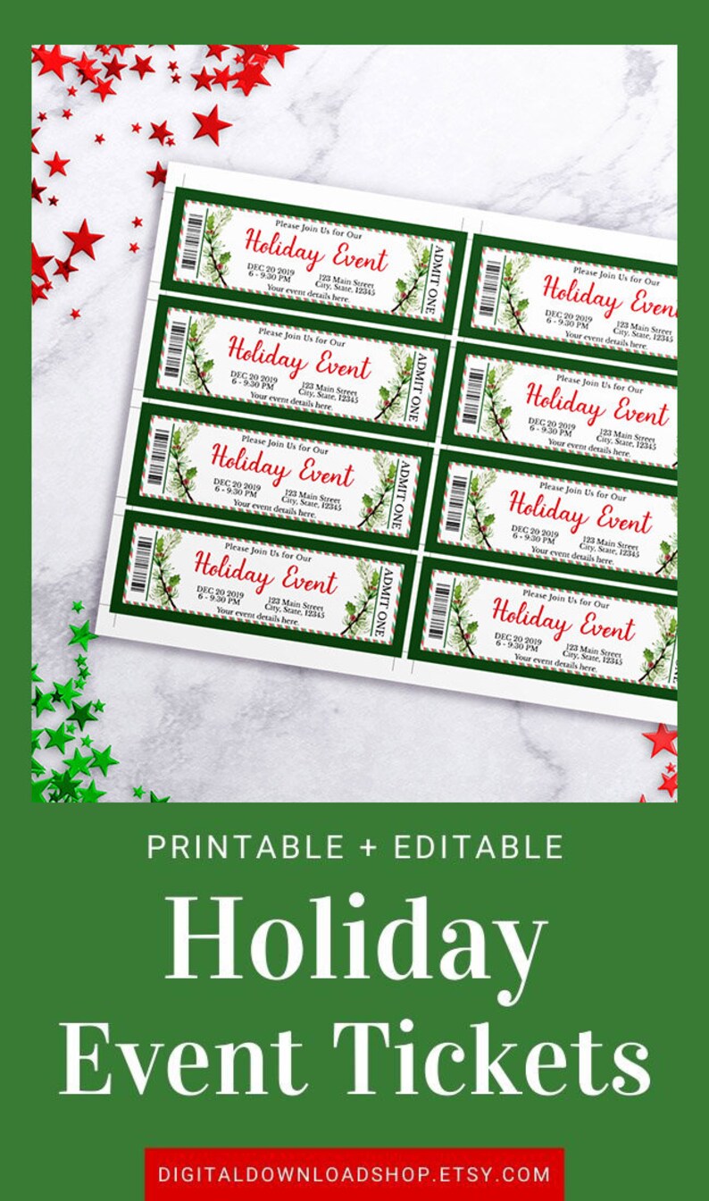 Holiday Event Ticket Printable Editable Ticket Templates - Etsy