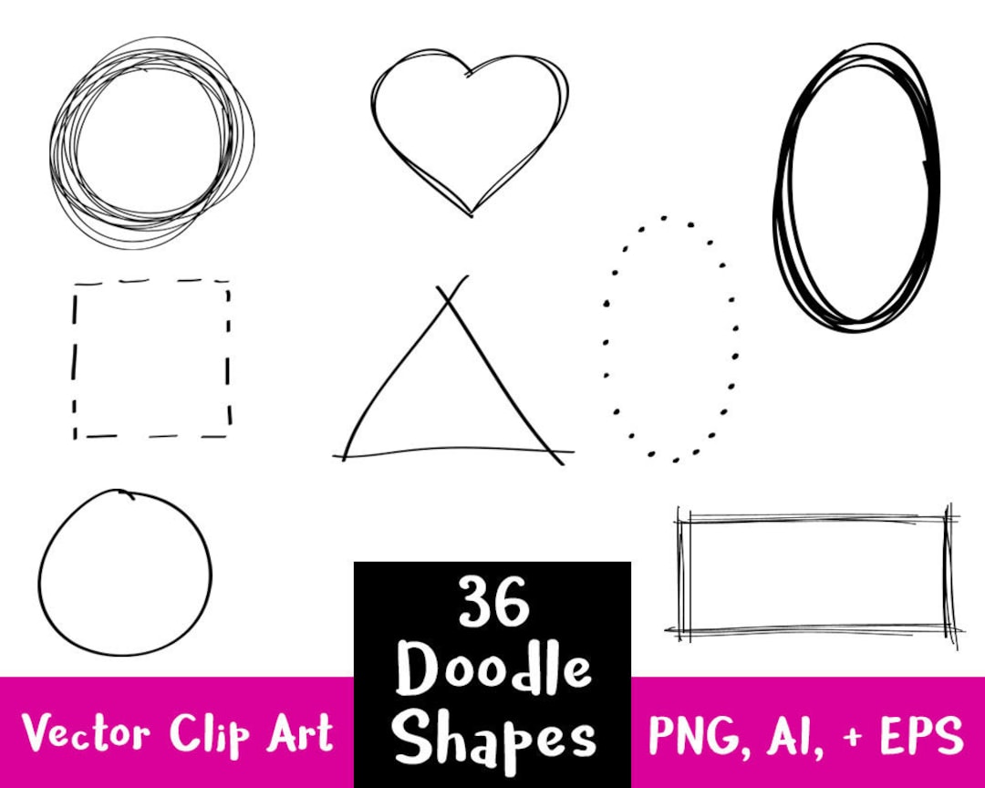 36 Doodle Clipart Shapes, Sketch Clipart, Basic Shapes Clipart, Heart ...
