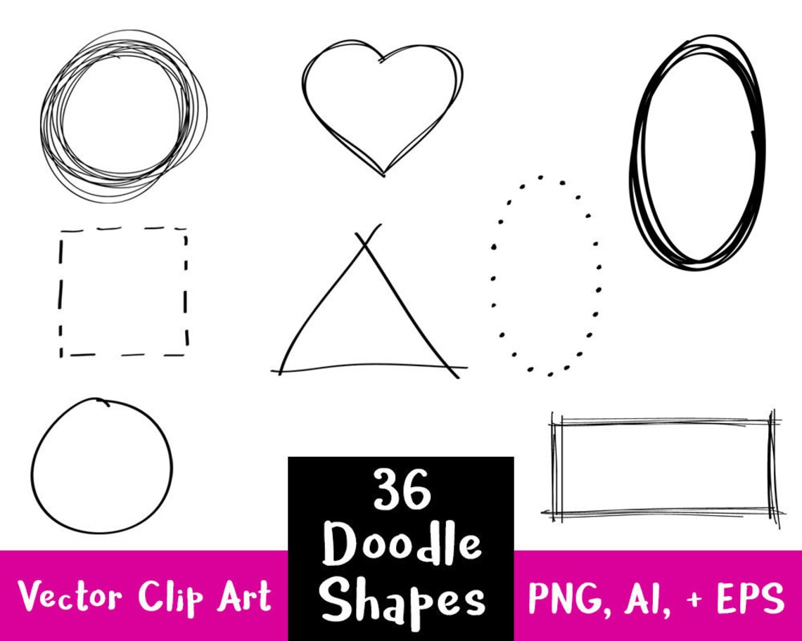 36 Doodle Clipart Shapes Sketch Clipart Basic Shapes | Etsy