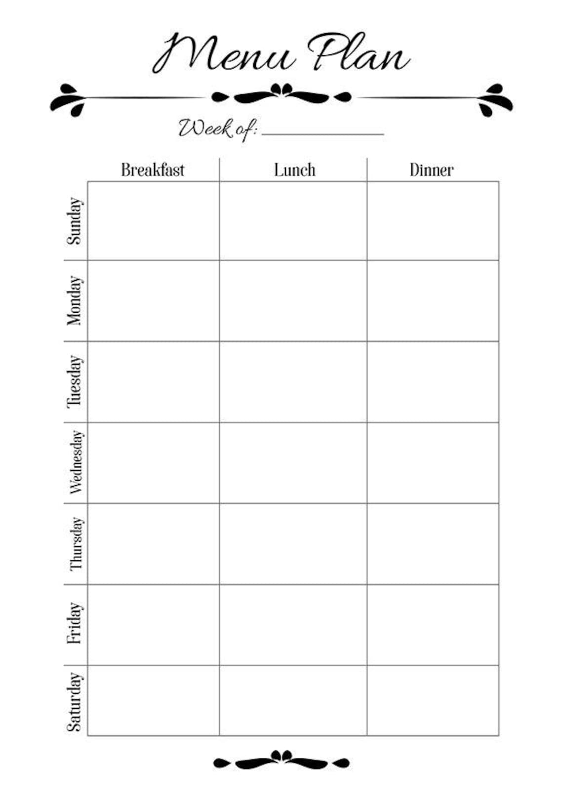Menu Plan Printable, Printable Meal Planner, Weekly Menu Planner, Food ...