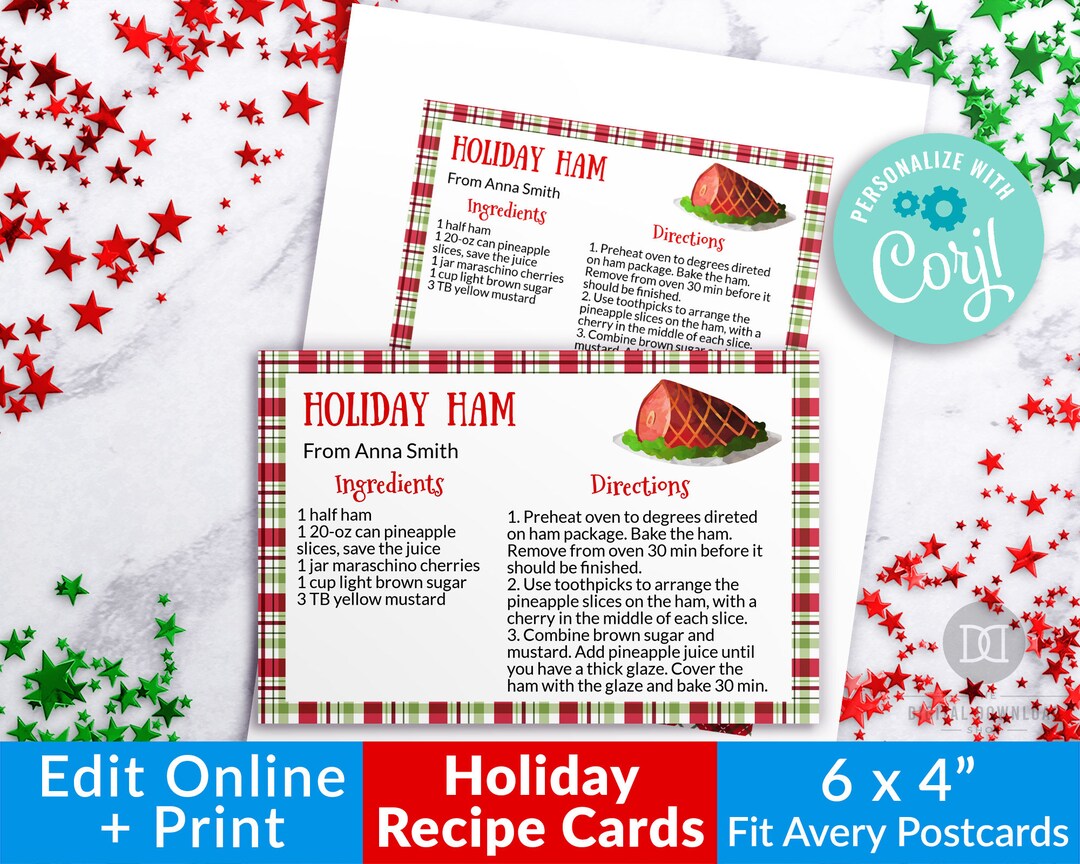 Holiday Recipe Card Printable, Editable Christmas Recipe Template ...