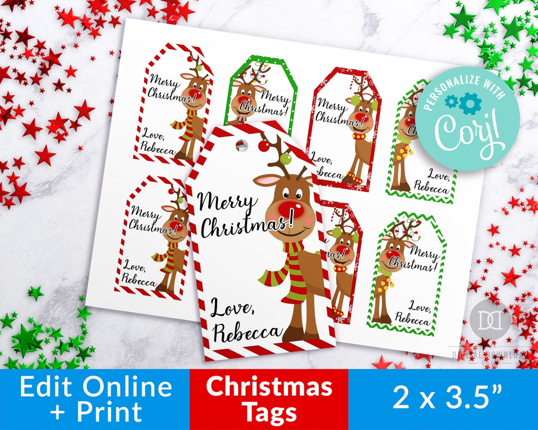 Reindeer Tags Editable, Printable Reindeer Labels, Christmas Favor Tags ...