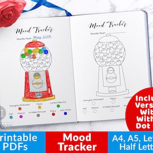 Mood Tracker Printable- Gumball Machine, Bujo Journal Printable, Monthly Mood Chart, Anxiety ...