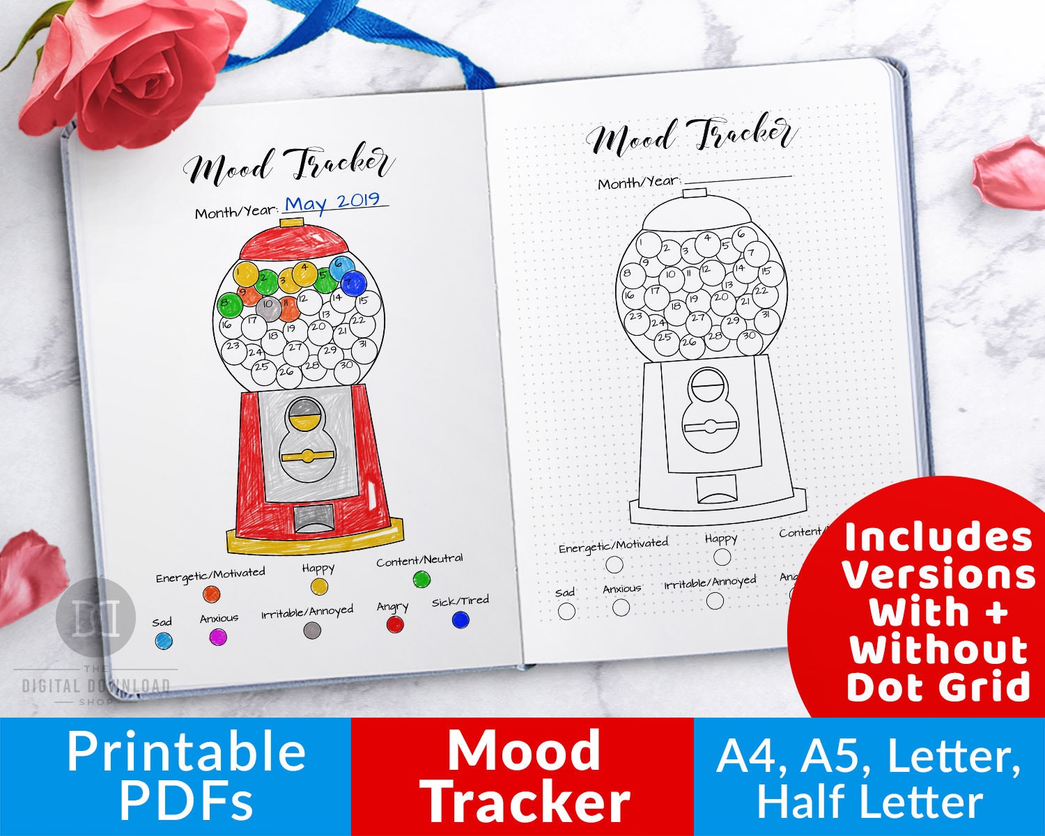 Mood Tracker Printable- Gumball Machine, Bujo Journal Printable, Monthly Mood Chart, Anxiety ...