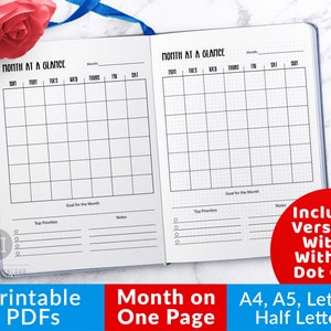 Month on One Page Printable, Bullet Journal Monthly Planner Printable ...