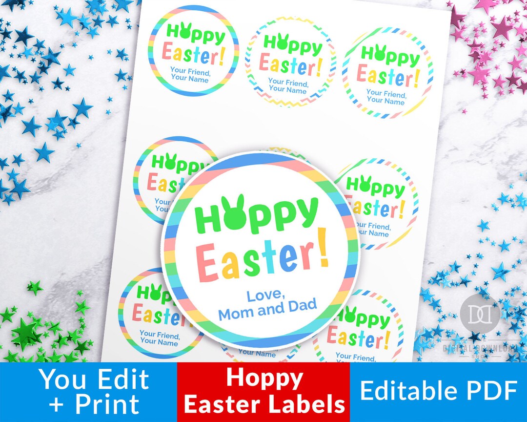 Hoppy Easter Stickers Printable, Easter Labels Printable, Easter Gift ...