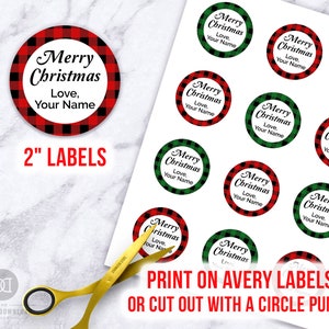 Christmas Buffalo Check Labels Editable Round Printable - Etsy