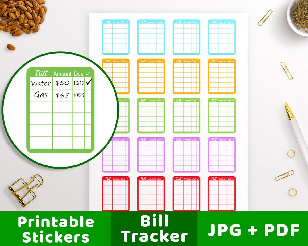 Bill Tracker Planner Stickers, Bullet Journal Stickers Printable ...