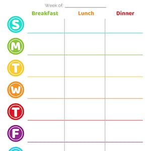 Weekly Menu Plan Printable Rainbow Circles Printable Menu - Etsy