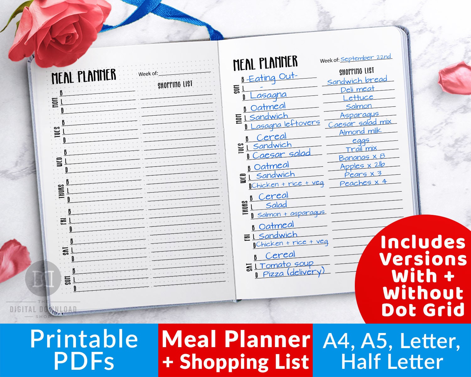 Meal Planner Printable Bullet Journal Menu Planner Shopping | Etsy