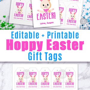 Hoppy Easter Tags Printable, Easter Tags Editable, Easter Bunny Tag ...