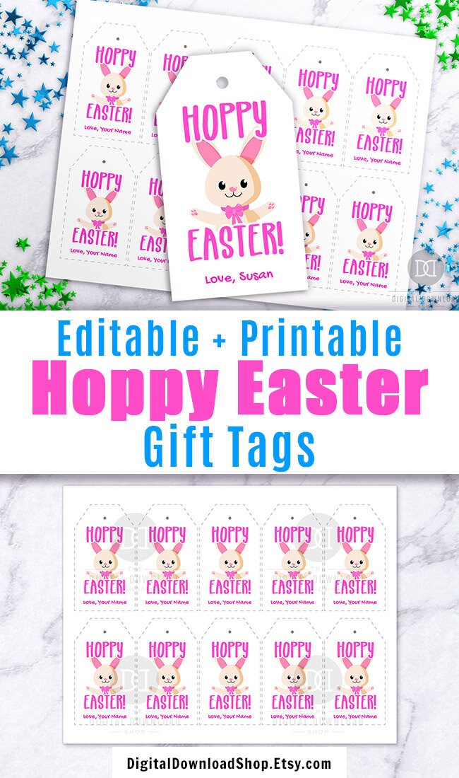Hoppy Easter Tags Printable, Easter Tags Editable, Easter Bunny Tag ...