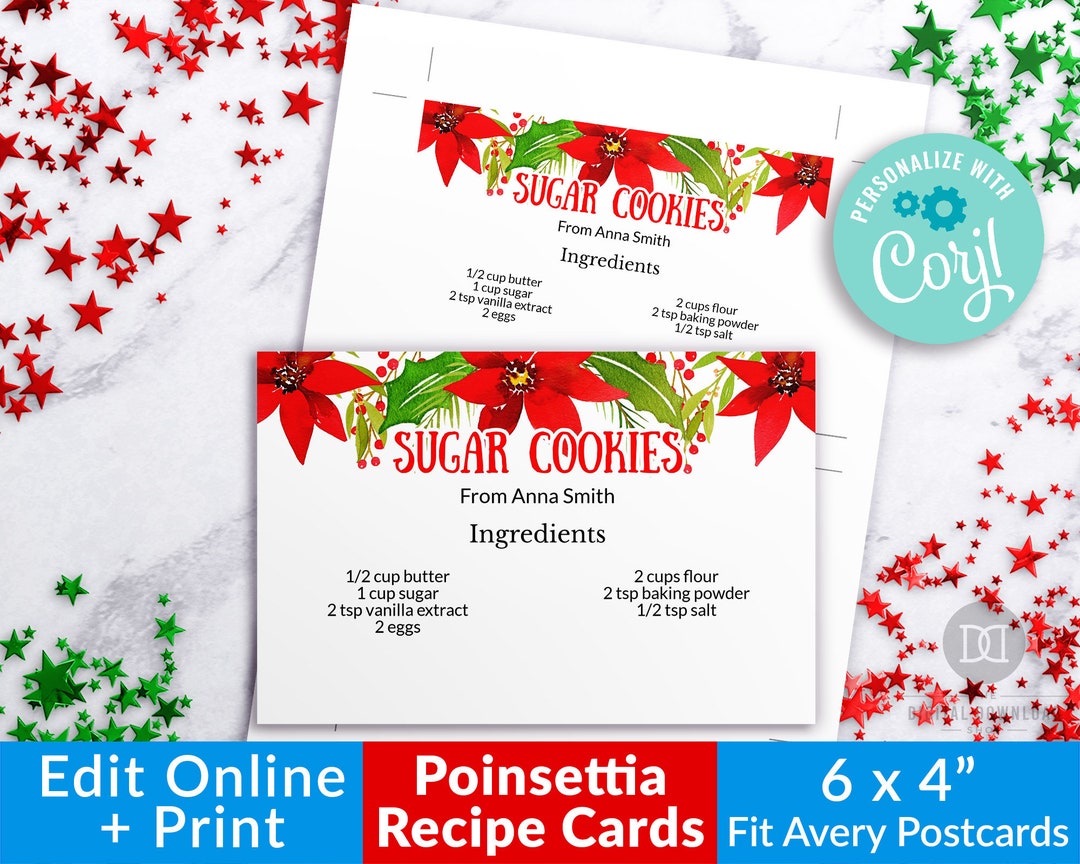 Christmas Recipe Card Printable, Editable Cookie Recipe Cards Template ...