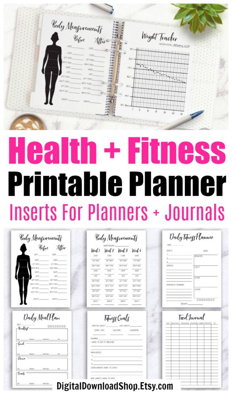 Bullet Journal Health and Fitness Planner Printable Bundle, Weight Loss ...