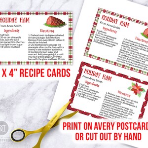 Holiday Recipe Card Printable, Editable Christmas Recipe Template ...
