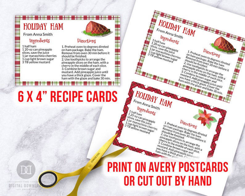 Holiday Recipe Card Printable, Editable Christmas Recipe Template ...