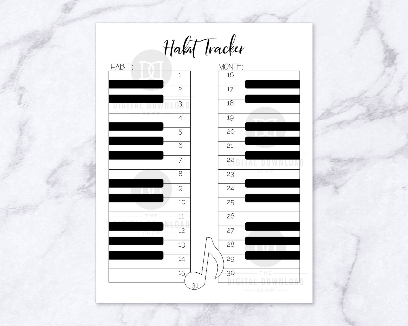 Piano Habit Tracker Printable Piano Practice Tracker Music - Etsy