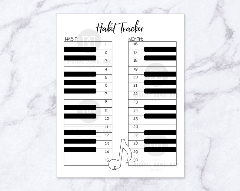 Piano Habit Tracker Printable Piano Practice Tracker Music - Etsy